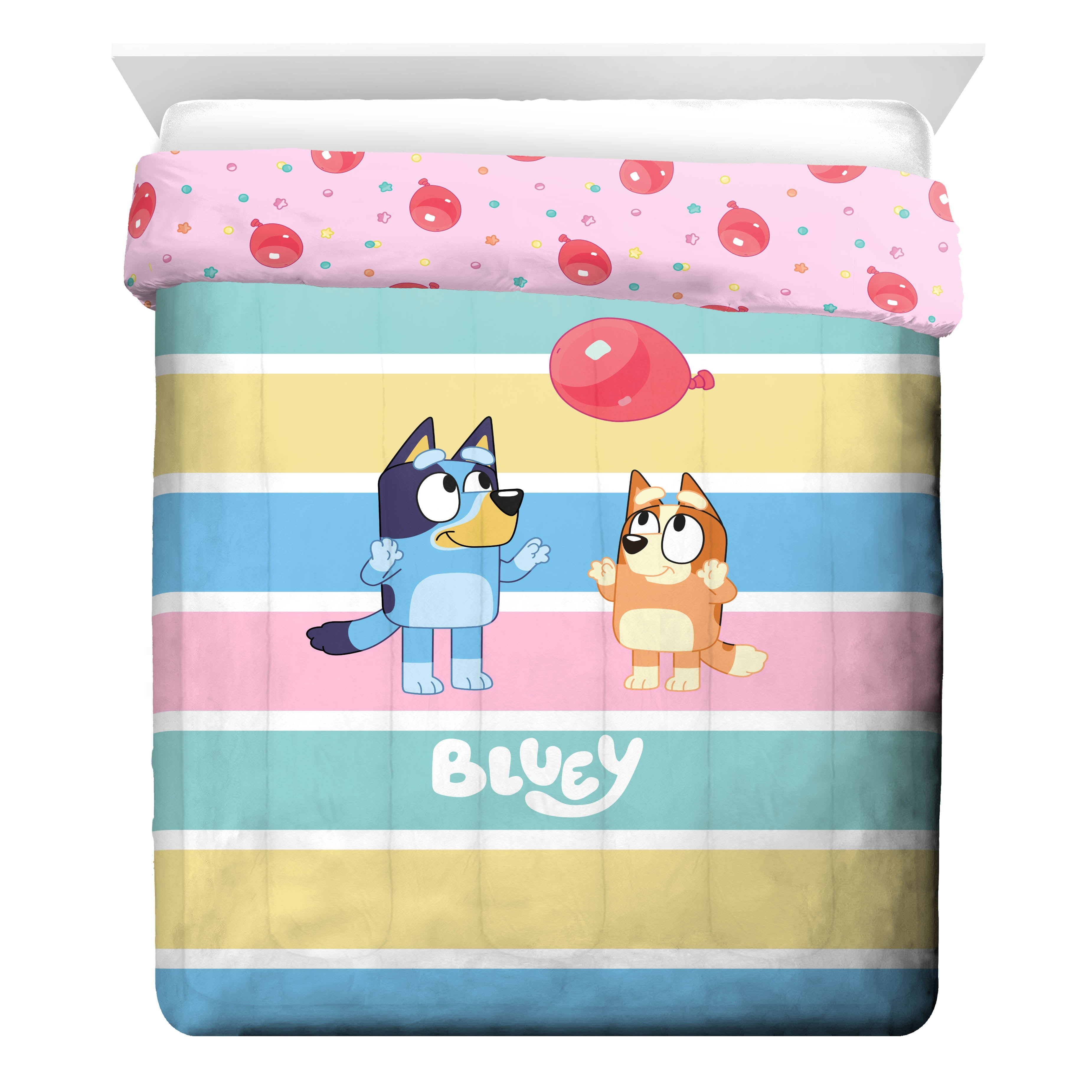 Bluey Balloon Party 3-Piece Reversible Queen Comforter & Pillowcase Set ...