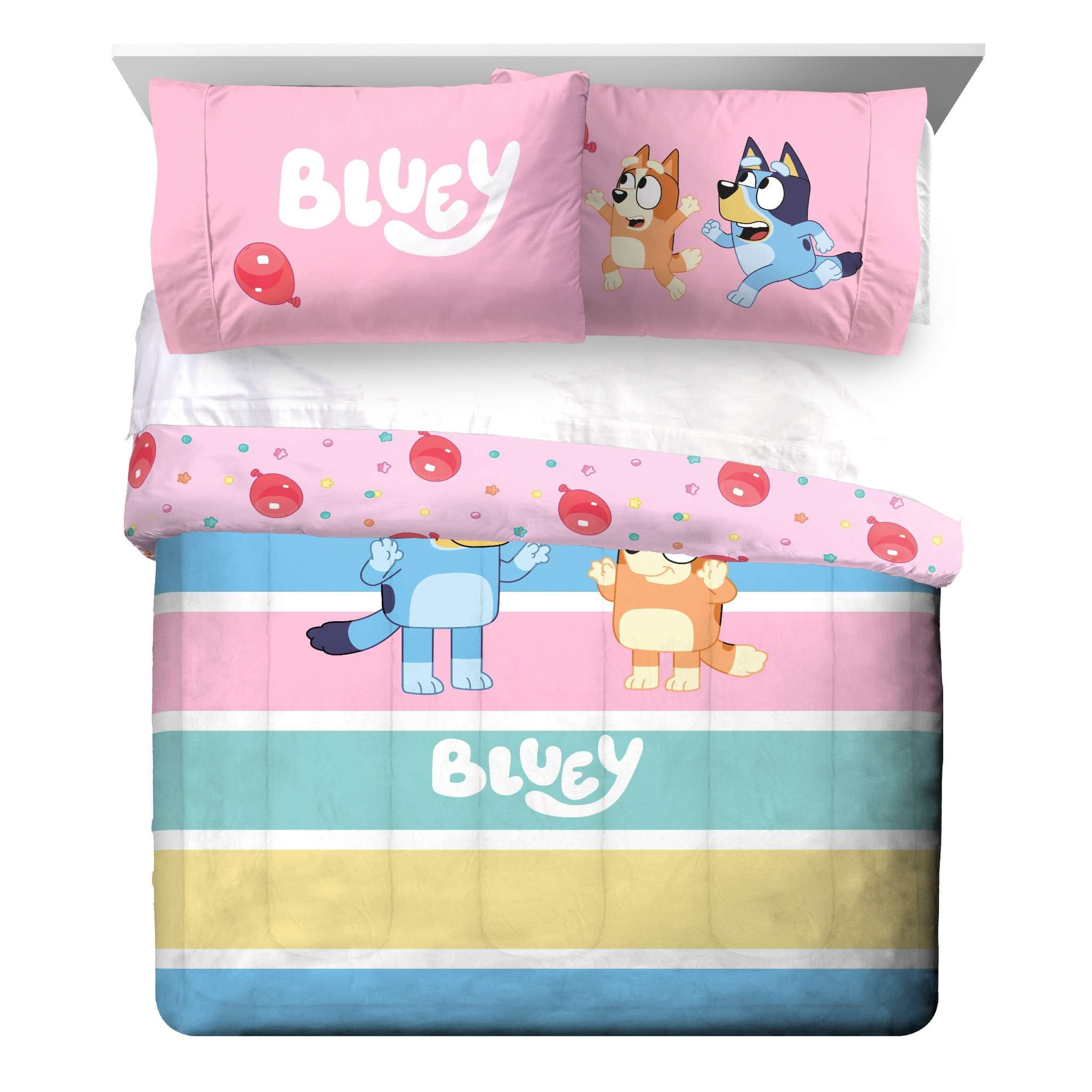 Bluey Balloon Party 2-Piece Reversible Queen Comforter & Pillowcase Set ...