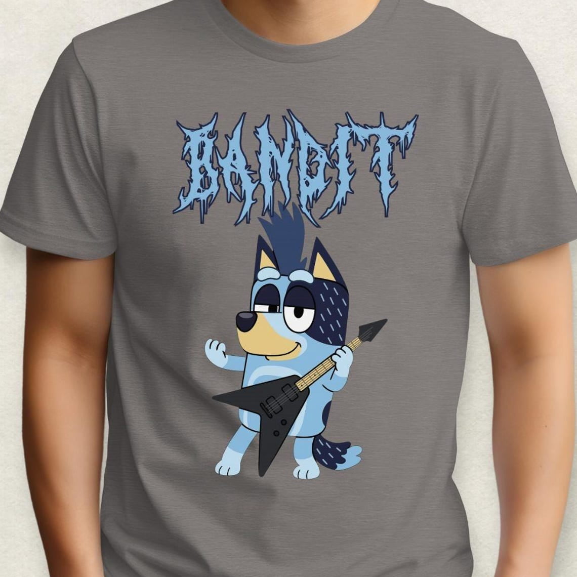 Bluey Bandit Metal Guitar Shirt, Bluey, Black Metal, Goth Disney ...