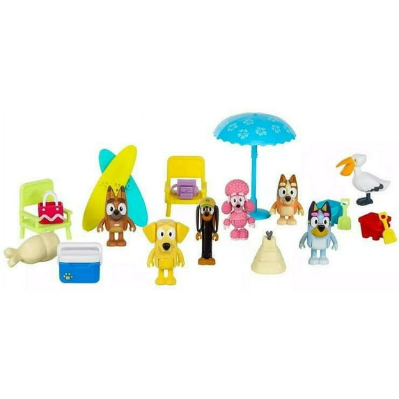 Moose Toys Bluey Beach Multipack Playset, 6 Figures, 15 Accessories ...