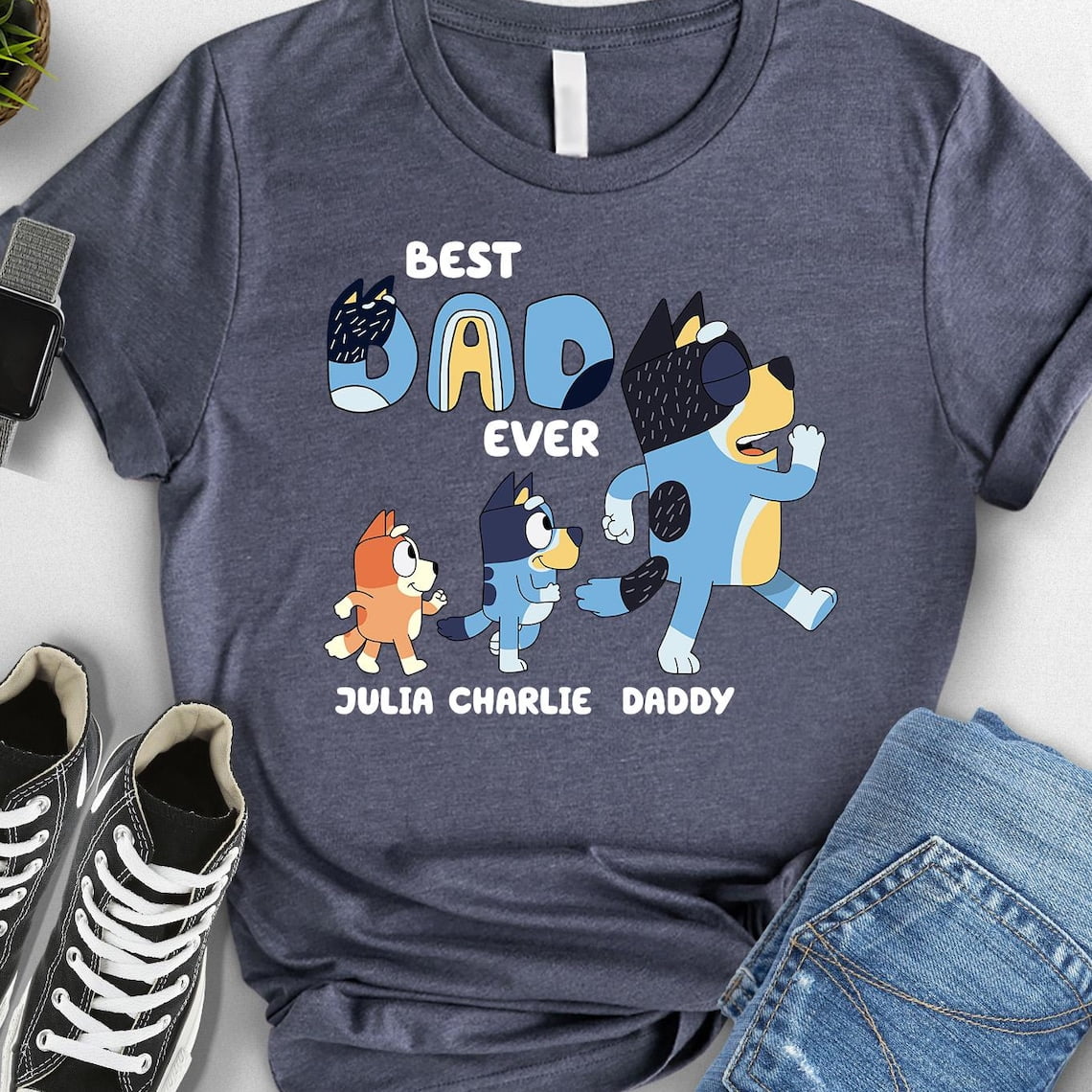 Bluey Best Dad Ever Custom Bluey Shirt With Names, Bluey Dad Shirt, Dad ...