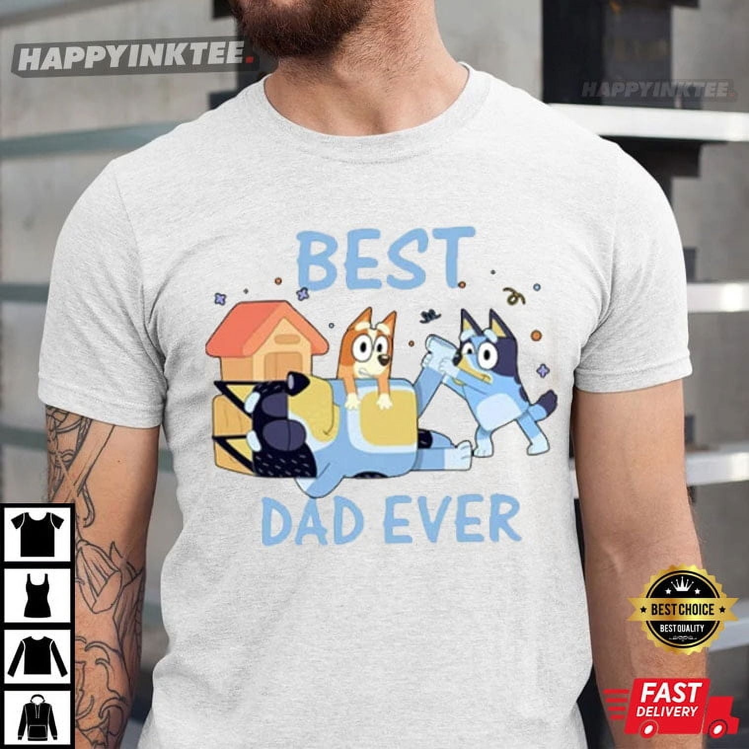 Bluey Best Dad Ever Dad Birthday Gift T-Shirt,Ash Gray Color,Size M ...