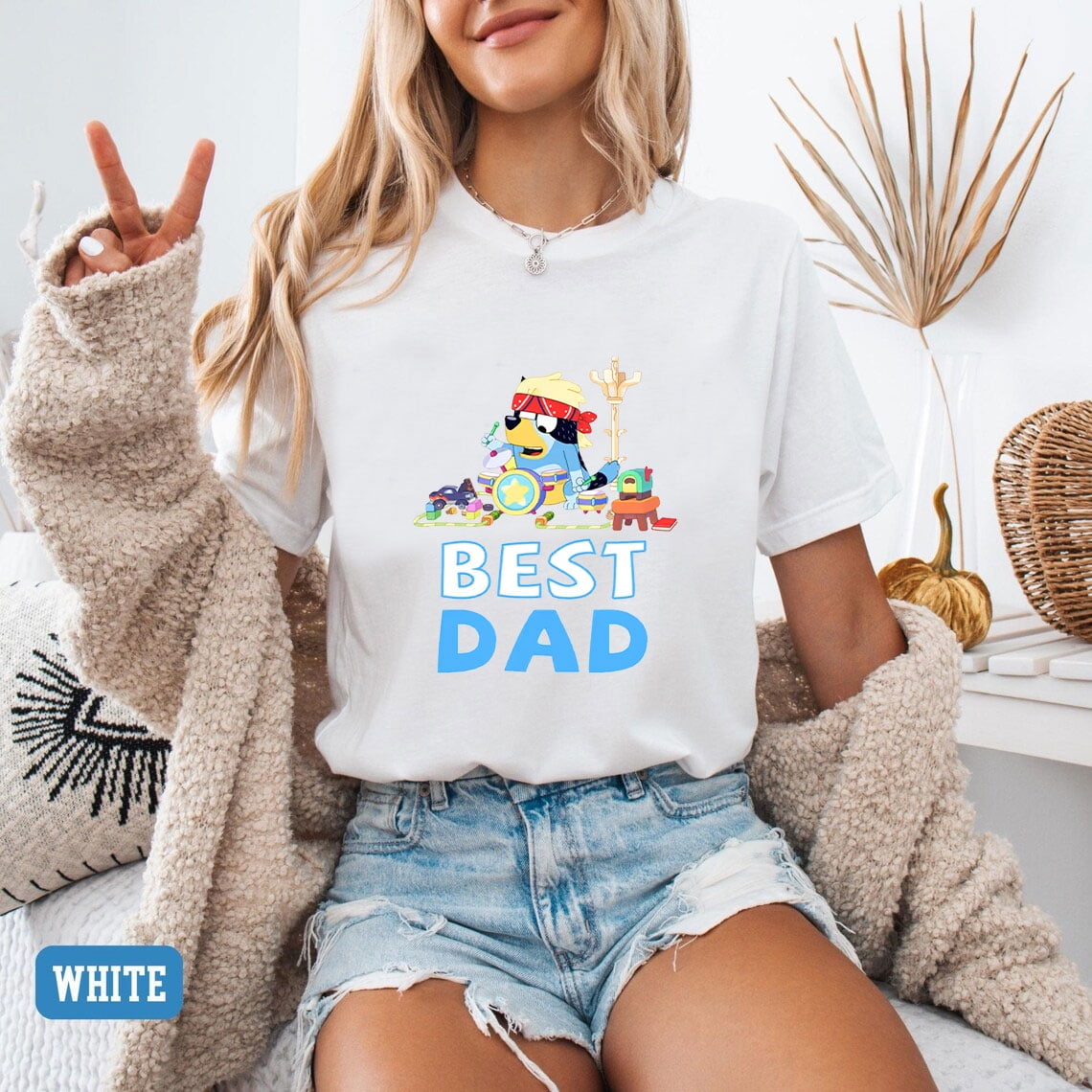 Bluey Best Dad Ever Dad Birthday Gift T-Shirt Shirt, Size Xl, Tee White ...