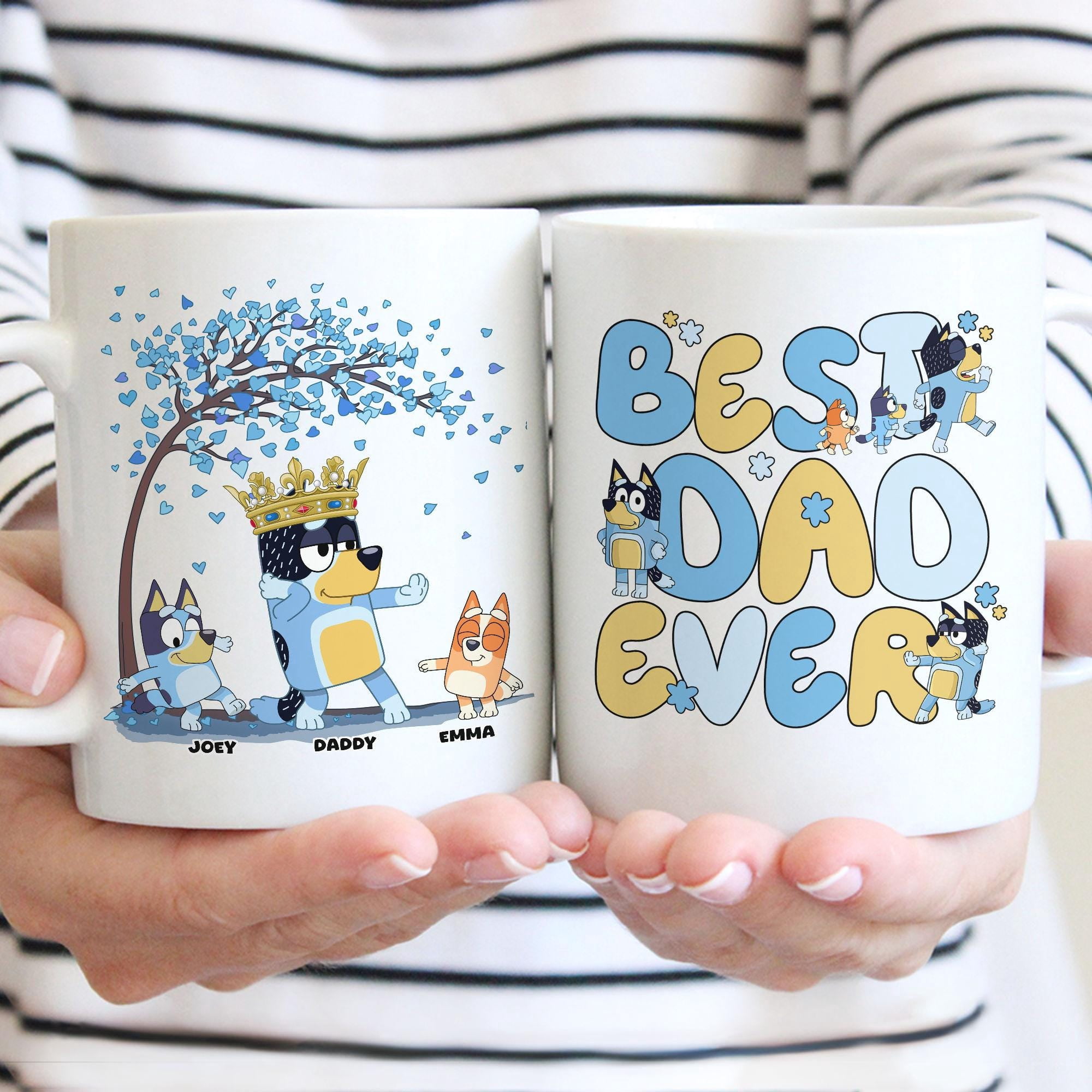 Bluey Best Dad Ever Mug, Personalized Family Gift, Custom Names Cup ...
