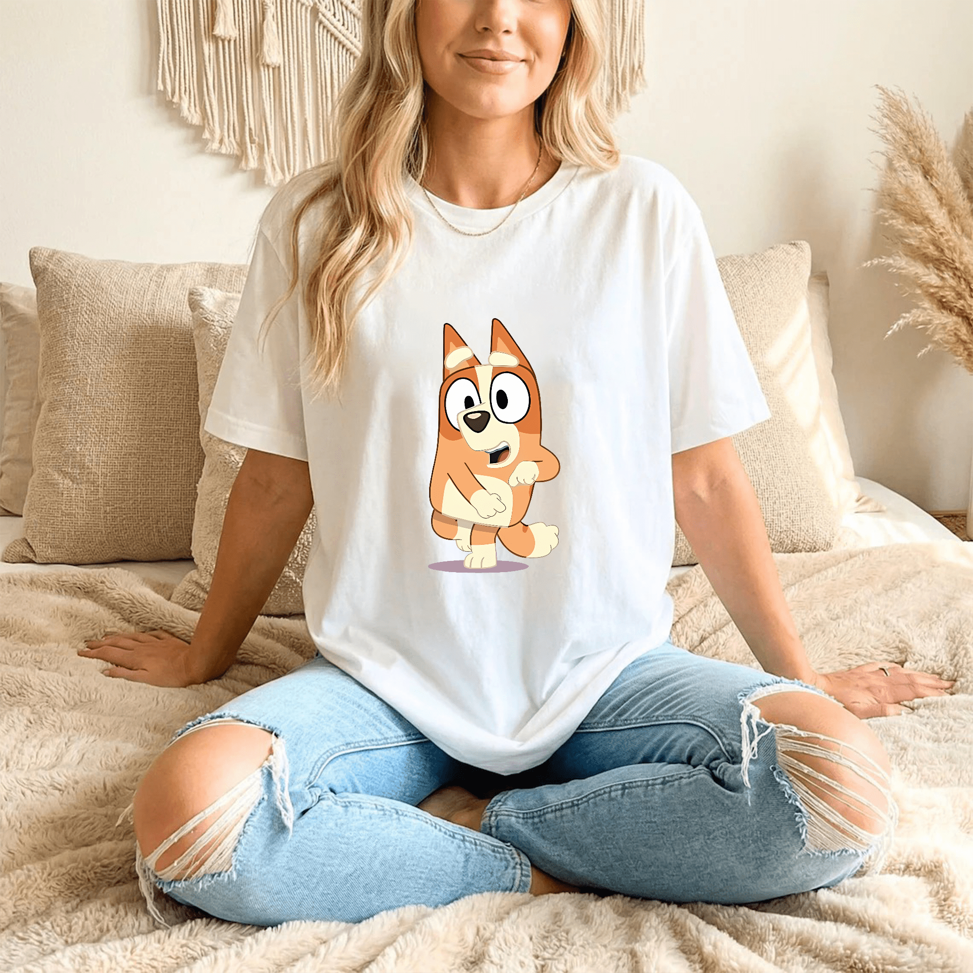 Bluey Bingo Bandit Chilli Family Graphic White T-Shirt All Size S-5XL ...