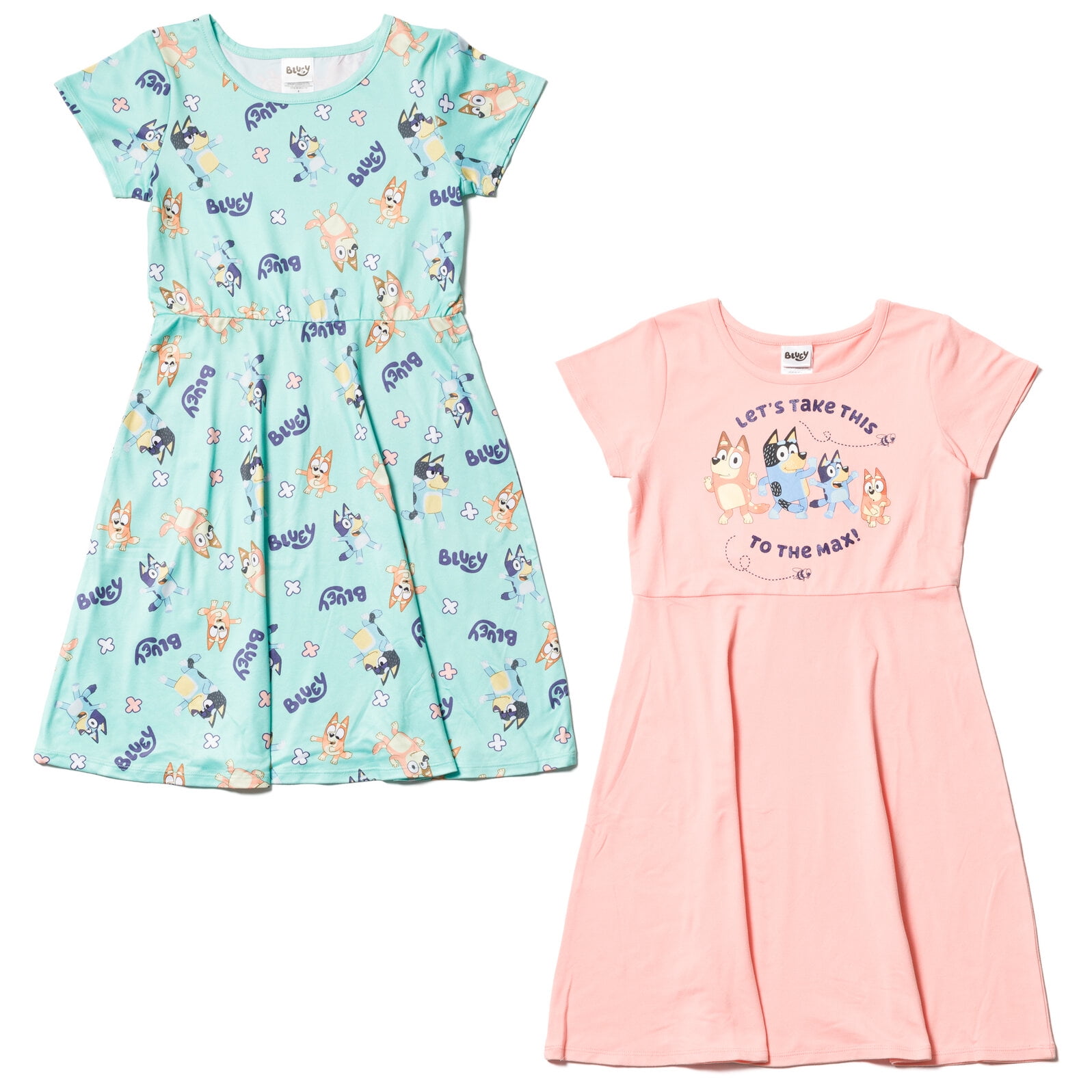 Bluey & Bingo Official Big Girls' 2-Pack Skater Dresses, Toddler to Big ...