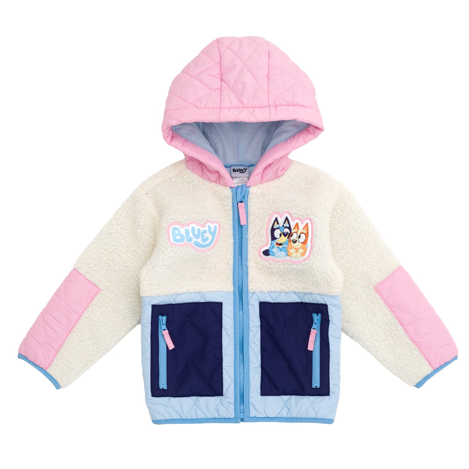 Bluey Bingo Faux Shearling Zip Up Jacket Colorblock Toddler to Big Kid ...
