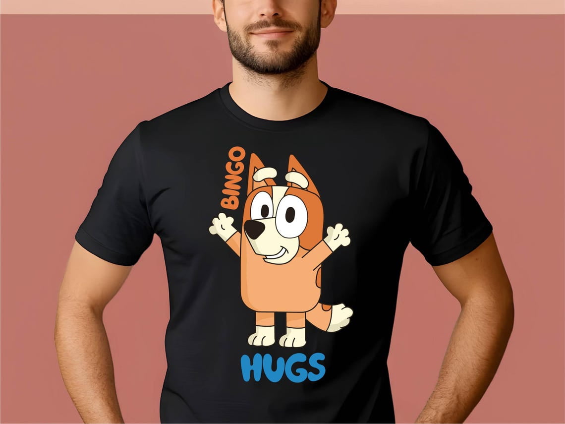 Bluey Bingo Hugs T-Shirt, Funny Cartoon Design, Positive Message Tee ...
