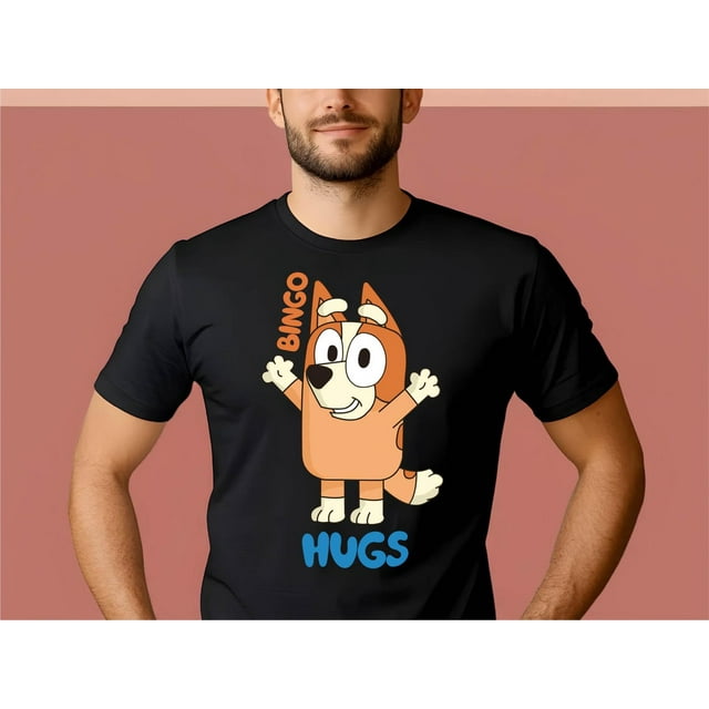 Bluey Bingo Hugs T-Shirt, Funny Cartoon Design, Positive Message Tee ...
