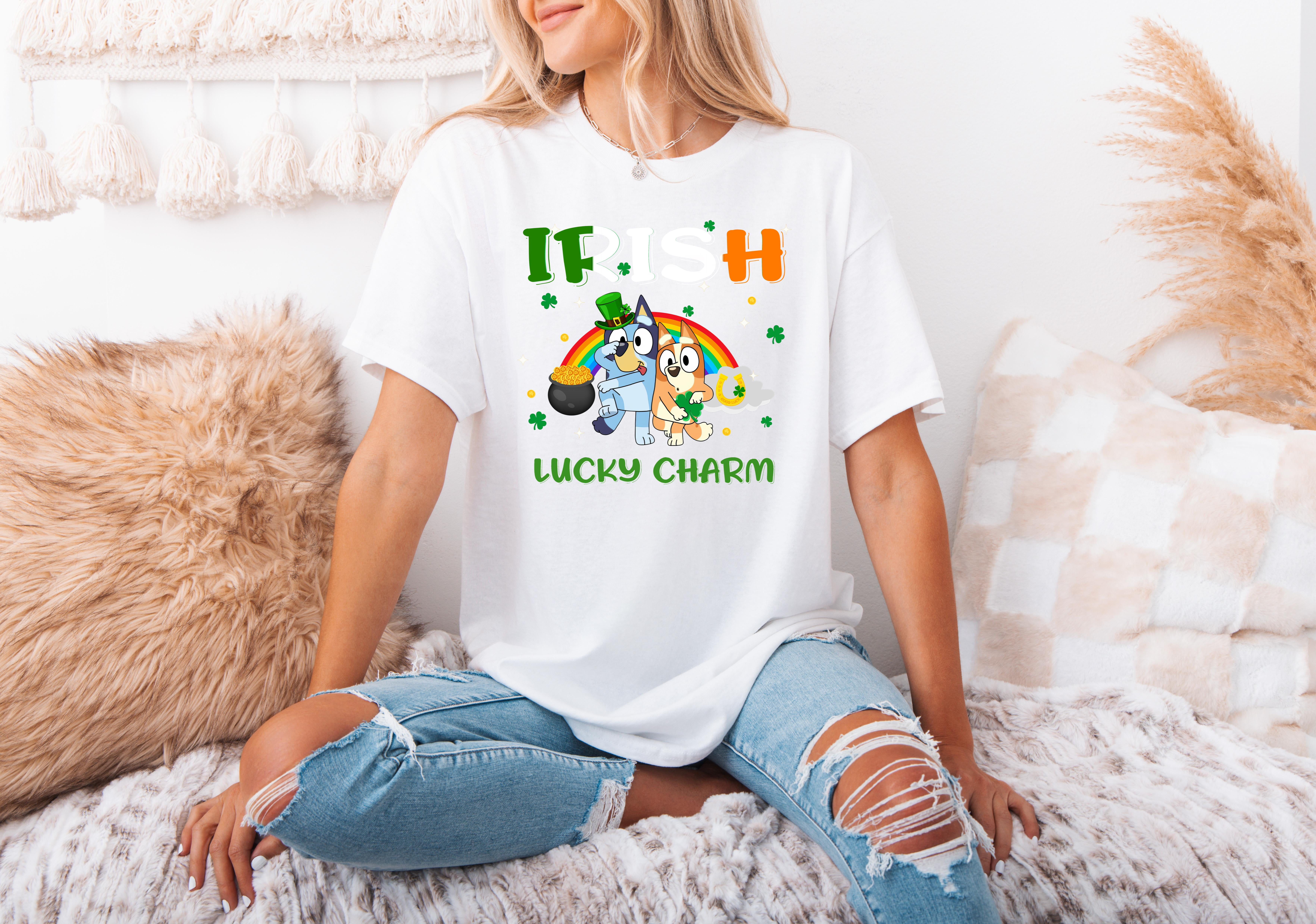 Bluey Bingo Irish Lucky Charm Shirt, Family Blue Dog Sweatshirt, Bluey ...