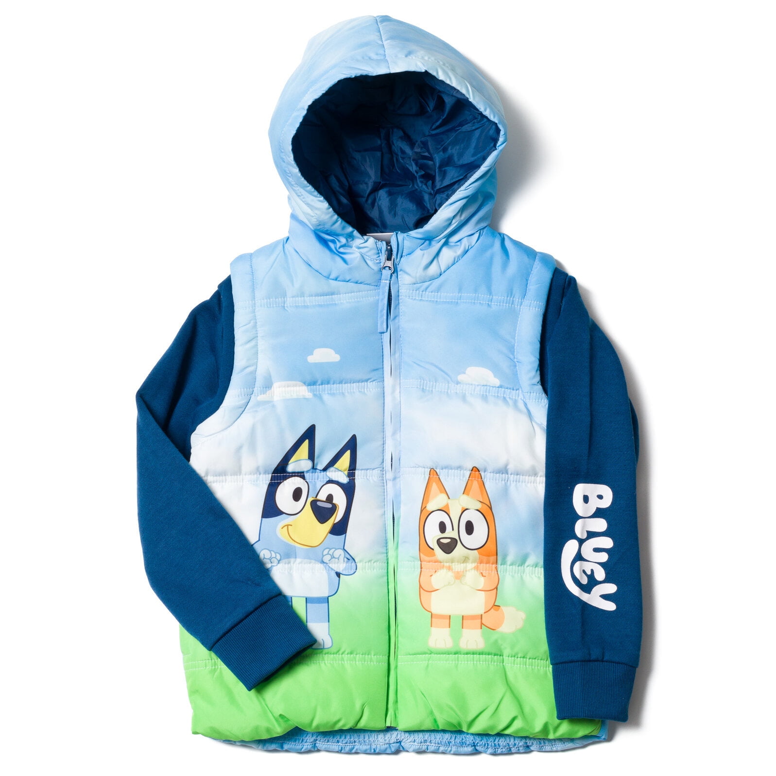 Bluey Bingo Little Girls' Hoodie Zip Up Vest 2fer Coat Sweater, Toddler ...