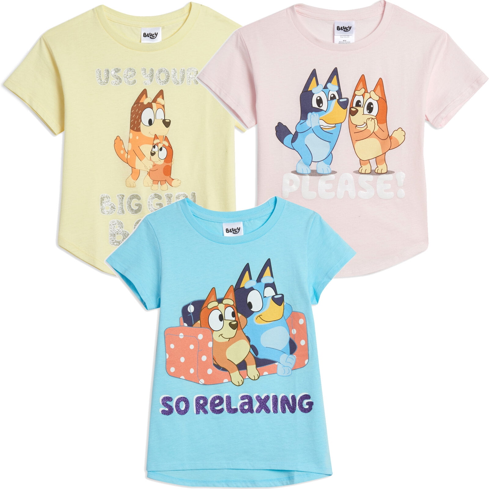 Bluey, Toddler Girl T-Shirts, 3 Pack, Bluey Character Design - Walmart.com