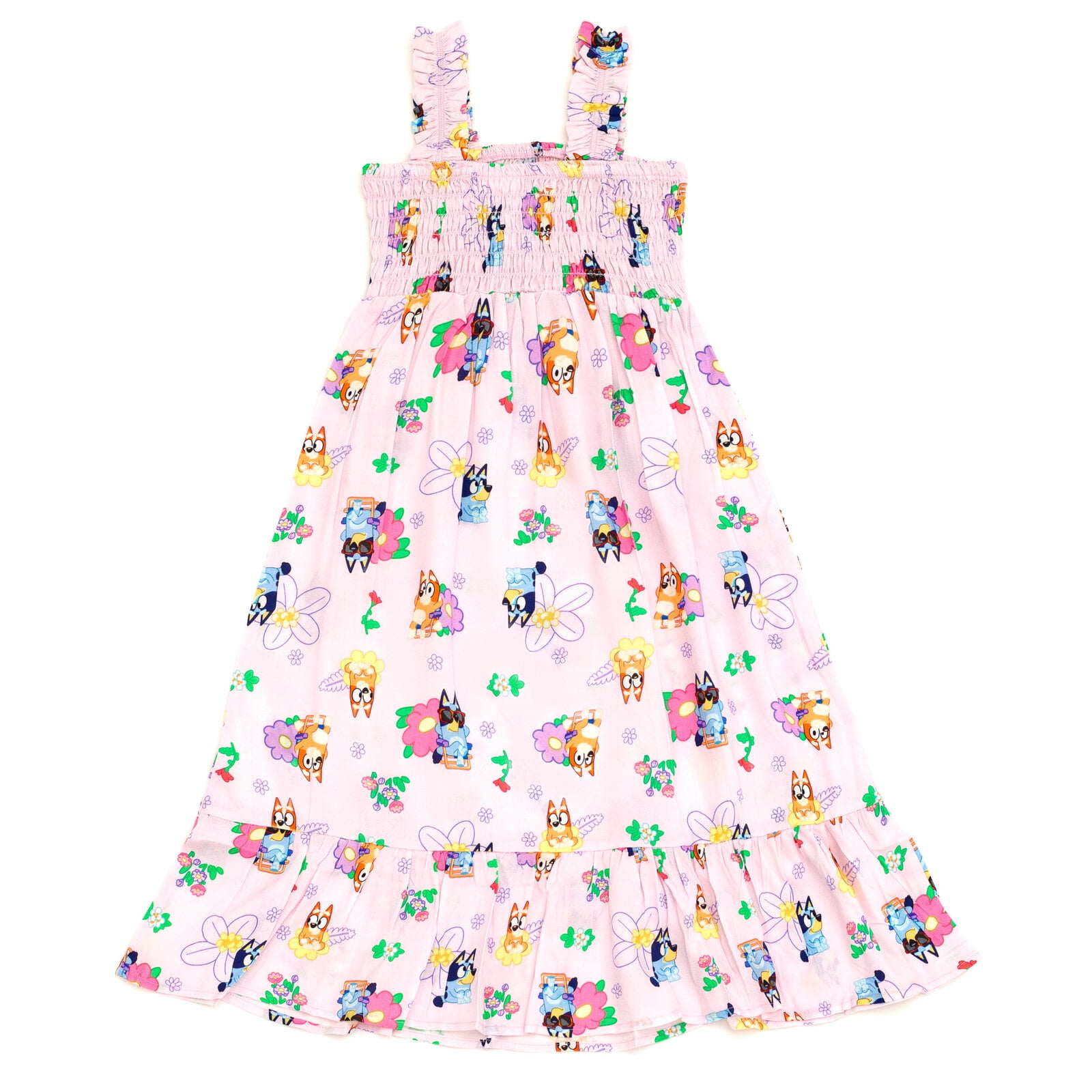 Bluey Bingo Square Neck Smocked Maxi Dress Toddler to Big Kid - Walmart.com