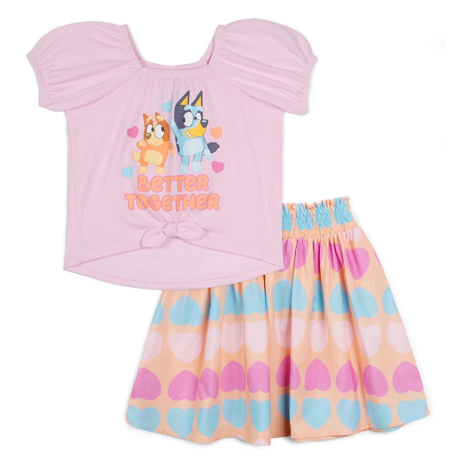 Bluey Bingo Square Neck T-Shirt and Skirt Outfit Set Toddler to Big Kid ...