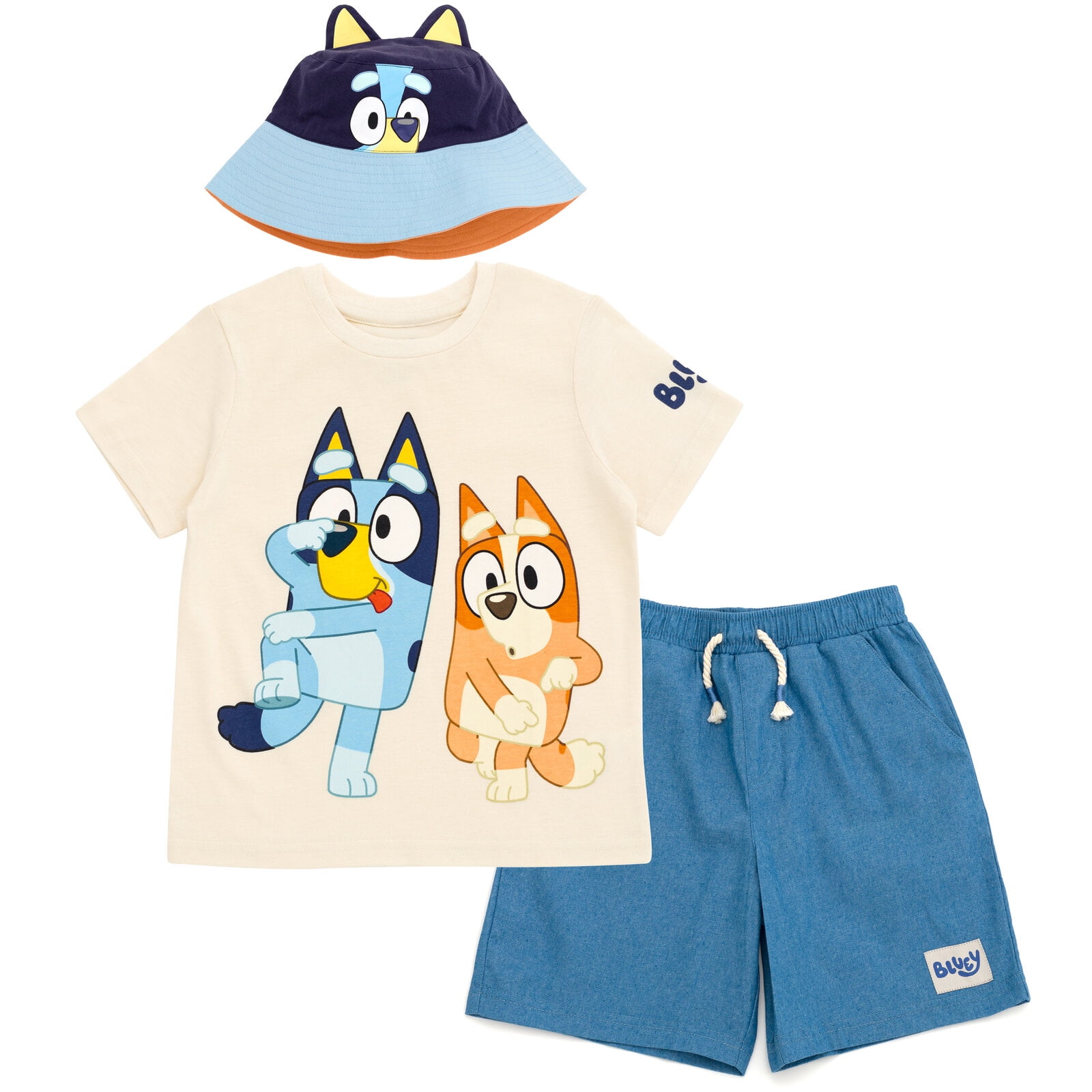 Bluey, Toddler Kids Outfit Set, 3pk, Bingo T-Shirt Shorts Hat - Walmart.com