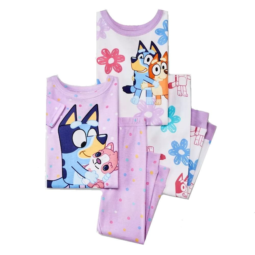 Bluey, Bingo and Polly Puppy Toddler Girl's 4-Piece Pajama Set (Size 5T ...