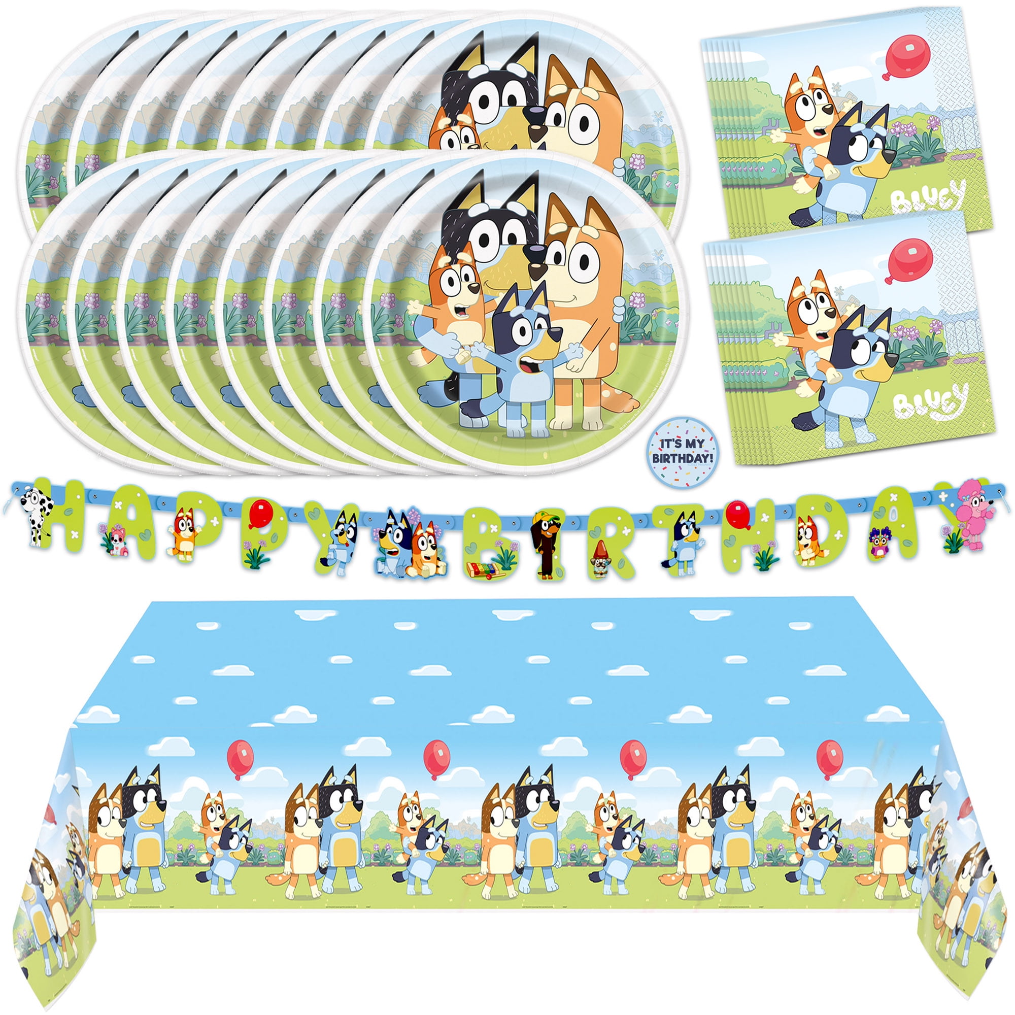 Unique Bluey Birthday Decorations Set for 16 Includes Banner Plates ...