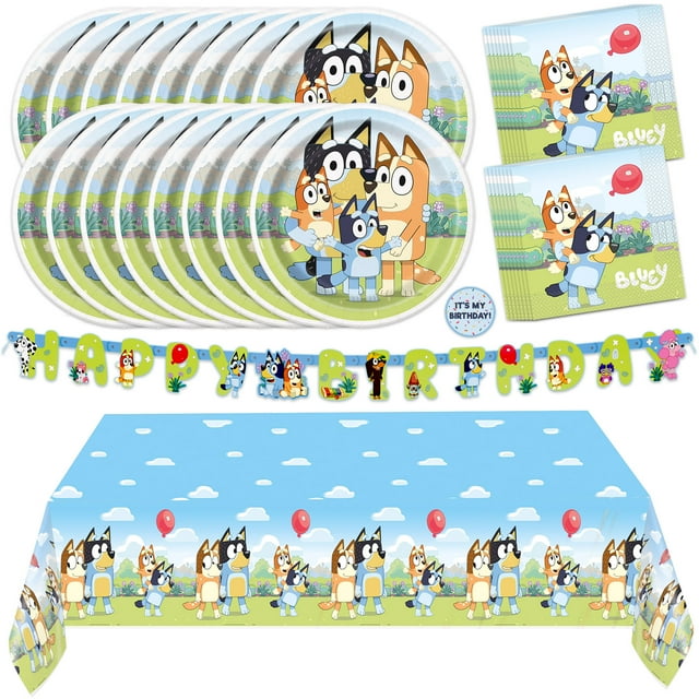 Bluey Kids Birthday Party Supplies for 16 | Decorations Set with Banner ...
