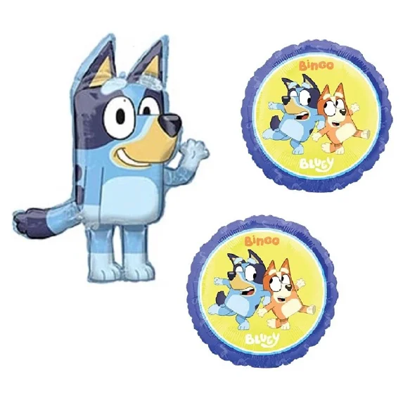 Bluey Birthday Party Bingo Blue Heeler Dog Puppy 3 Piece Mylar Balloons ...