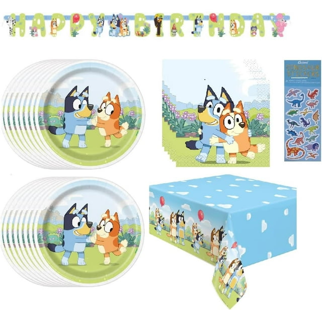 Bluey Kids Theme Birthday Party Decorations Set: 16 Dessert Plates, 16 ...