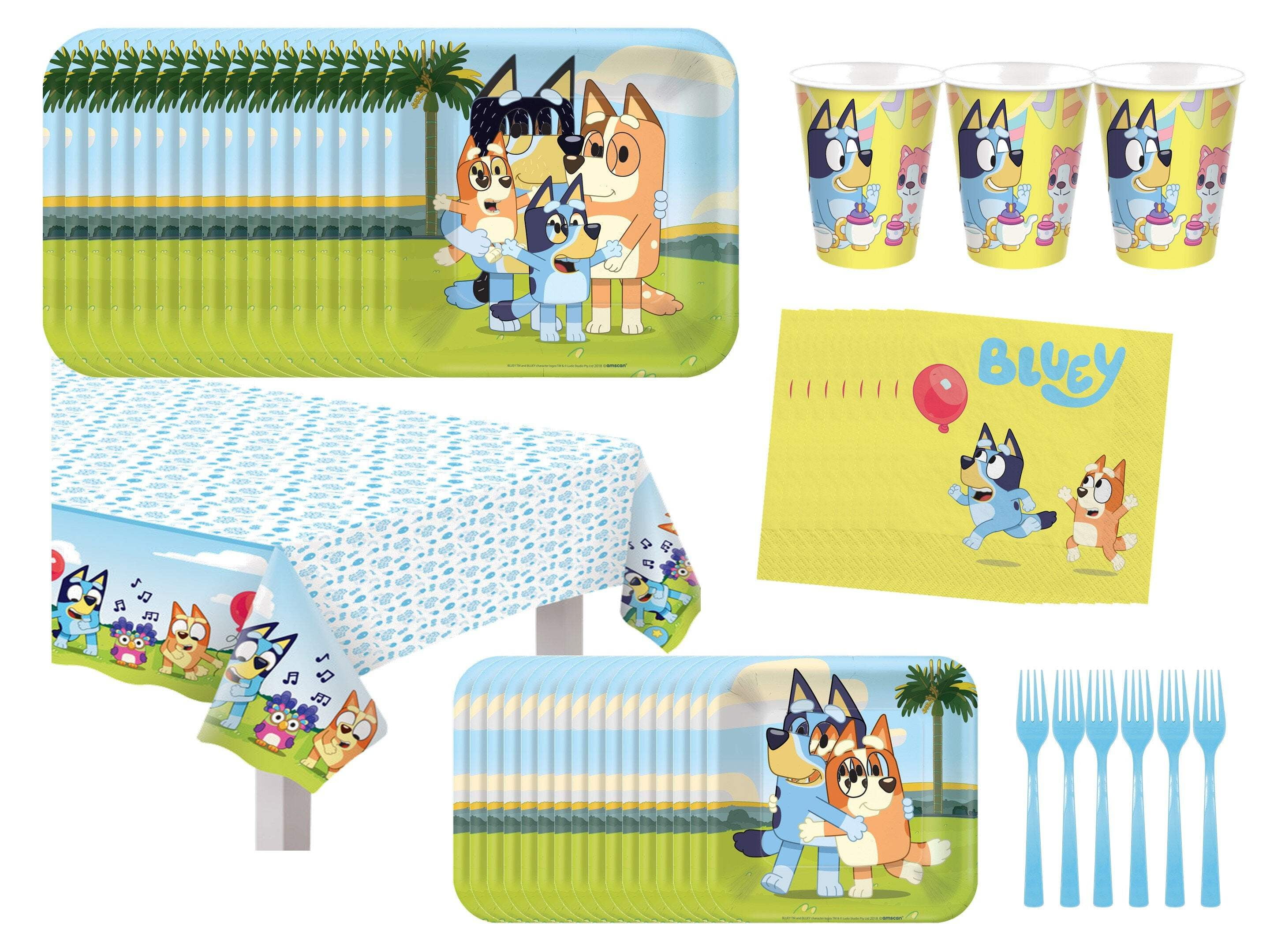 Bluey Themed Birthday Party Supplies Set - Tableware, Cake Plates, Cups ...