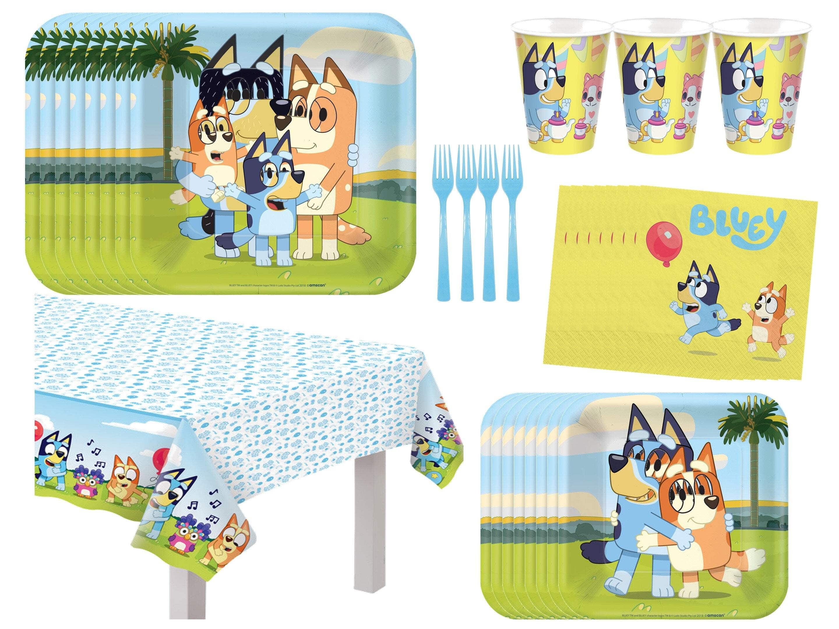 Bluey Themed Birthday Party Supplies Set - Tableware, Cake Plates, Cups ...