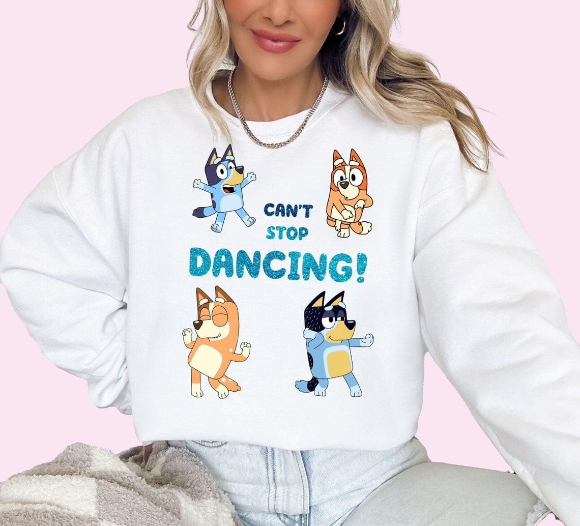 Bluey Blue Can’T Stop Dancing, Blue Dog All Characters, Unisex S-5XL ...