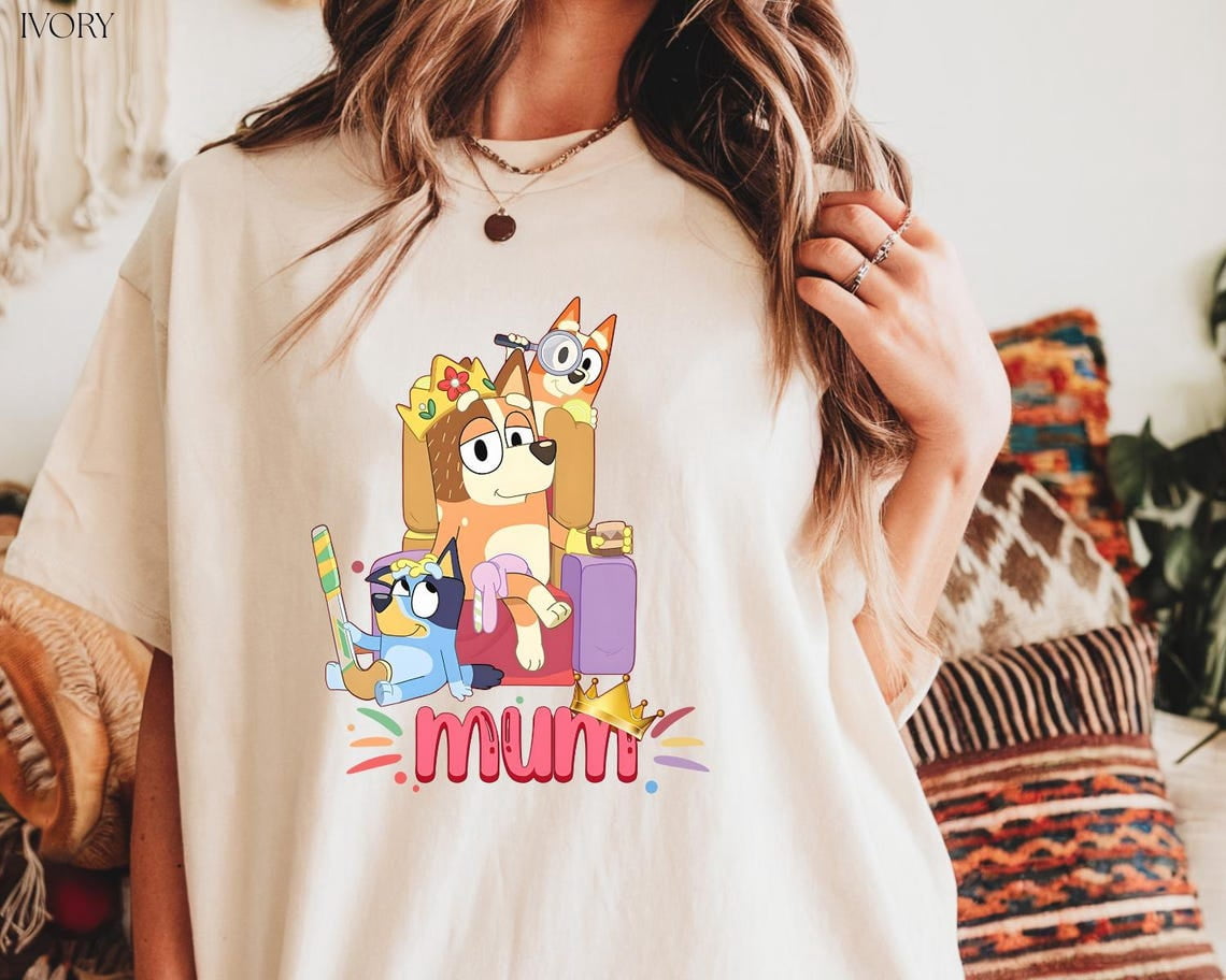 Bluey Blue Dog Mum T-Shirt, Chili Character Tee, Mom Shirt, Mum Gift ...