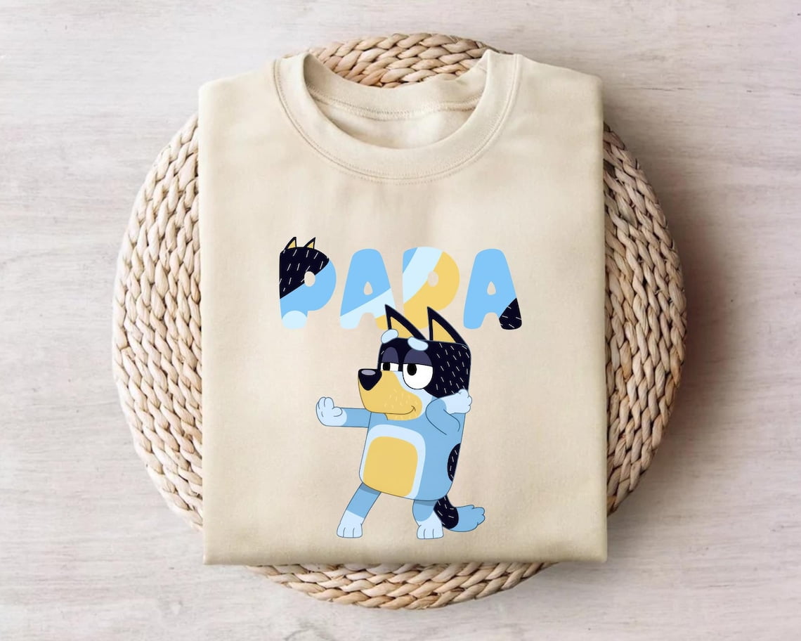 Bluey Blue Dog Papa Bandit Shirt, Blue Dog Dad Tee, Cartoon Shirt, Blue ...