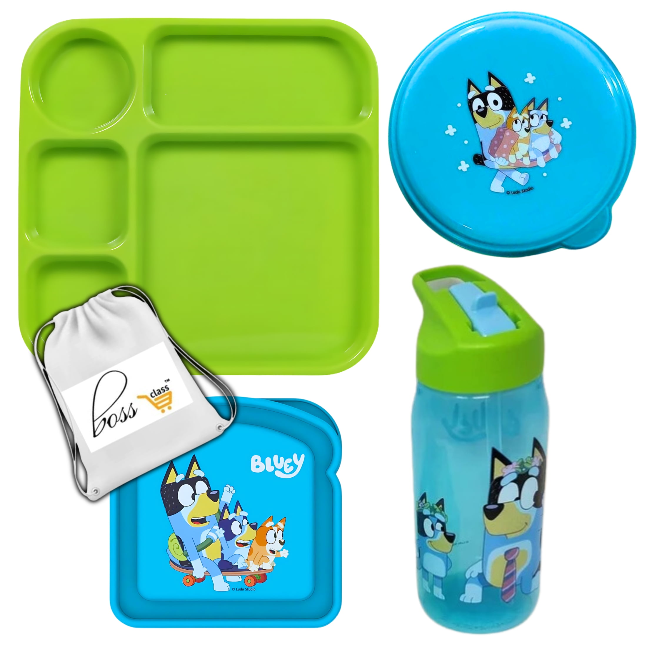 Bluey Blue Lunch Box Kit, 4-Piece Bundle with Sandwich Container Snack ...