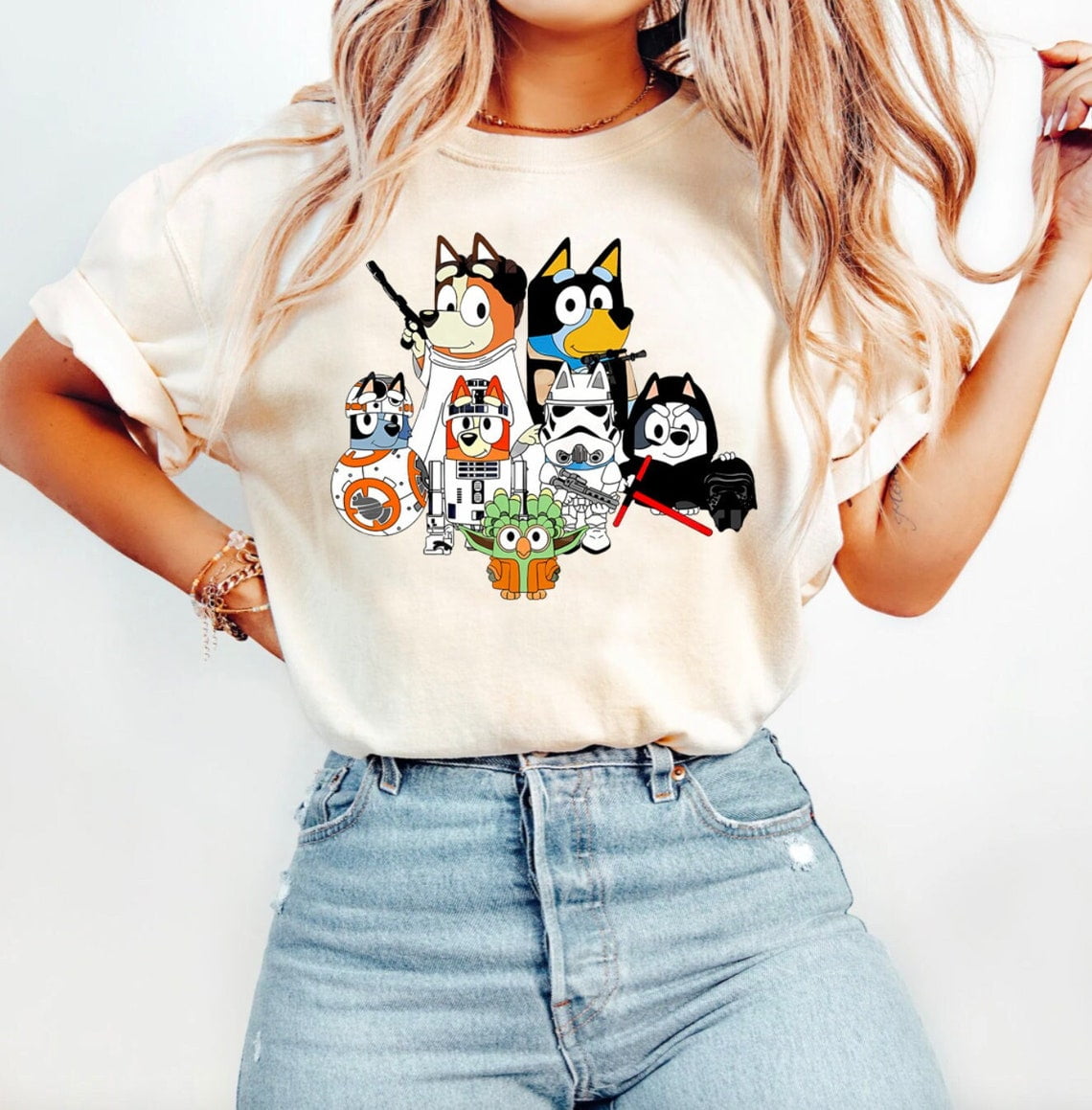 Bluey Blue Star Wars, Blue Dog Trendy Shirt, Cartoon Character, Unisex ...