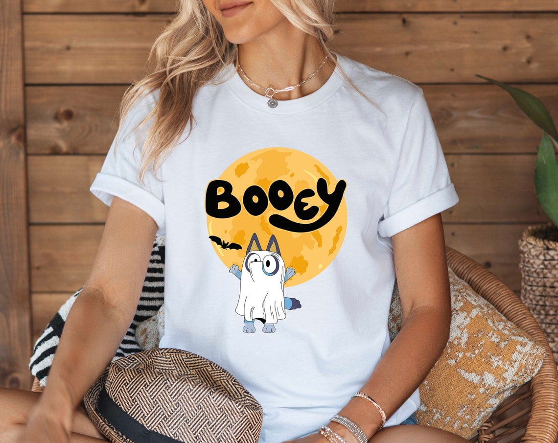Bluey Booey Halloween Ghost Tee, Cartoon Dog Spooky Design, Unisex S ...