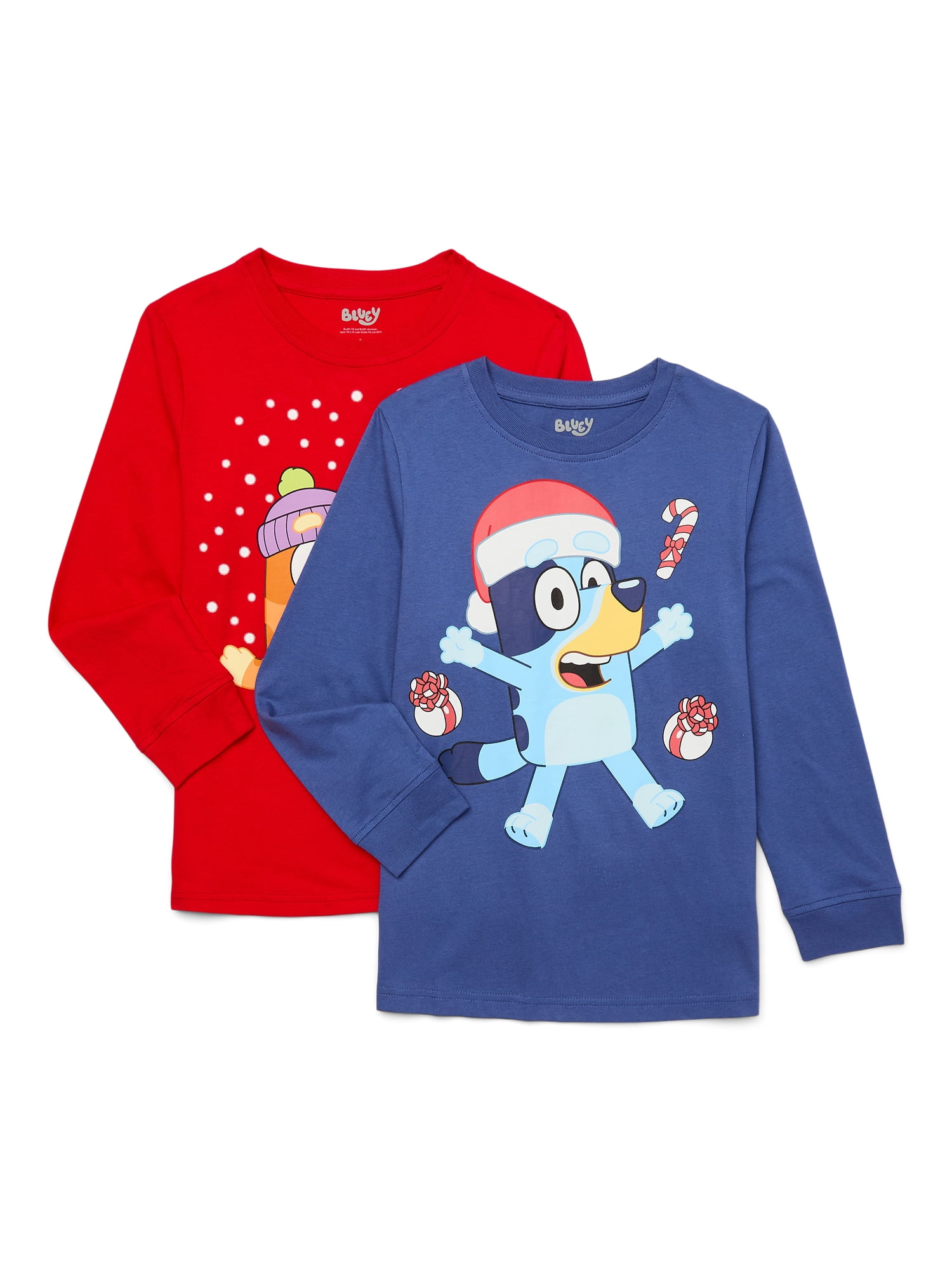 Bluey Boys Holiday Graphic Tee with Long Sleeves, 2-Pack, Sizes 4-8 ...