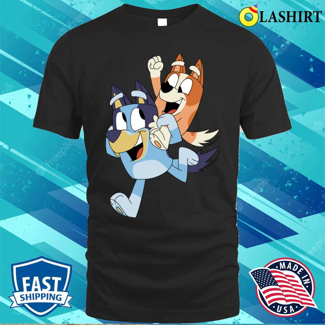 Bluey Cartoon Blue Shirt, Exclusive Bluey Go Ahead T-Shirt Shirt, Size ...