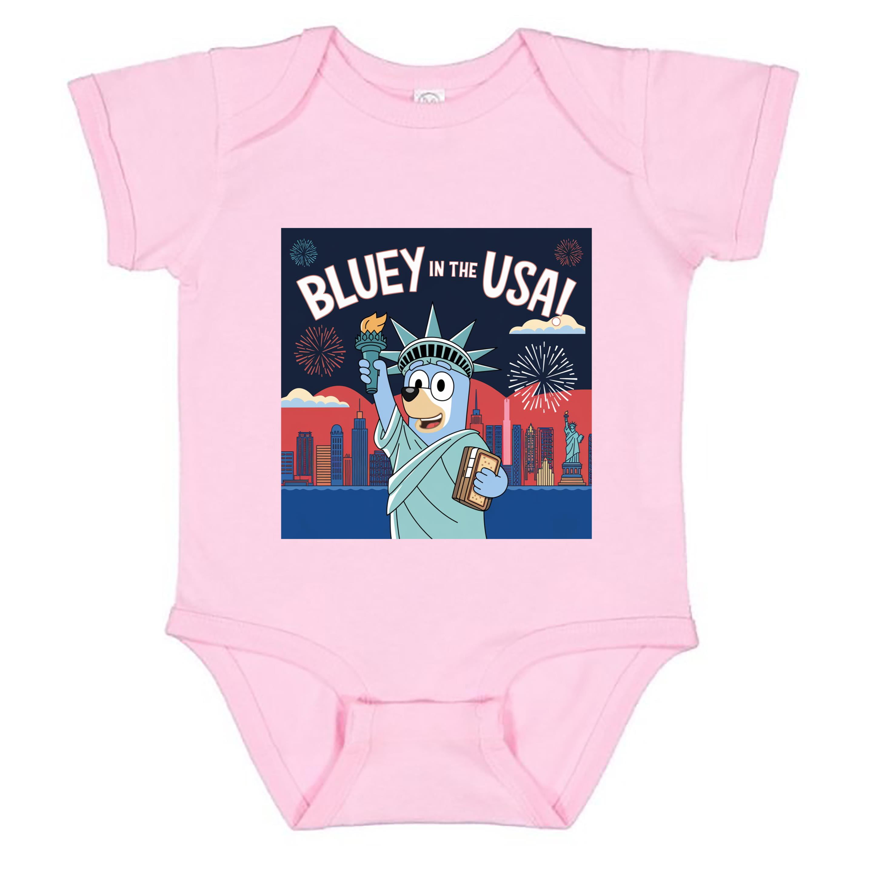 Bluey Cartoon Dog USA Liberty, Statue of Liberty & Fireworks, Patriotic ...