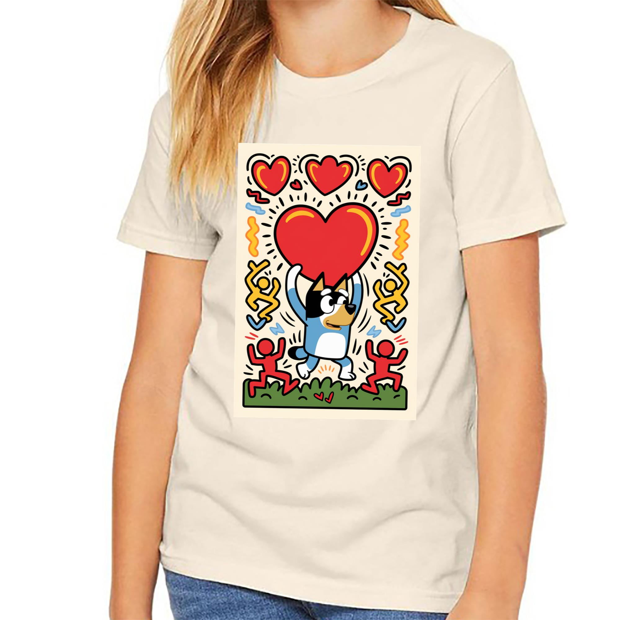 Bluey Cartoon Pup In Red And Pink Accents, Heart-Themed Loving Design ...