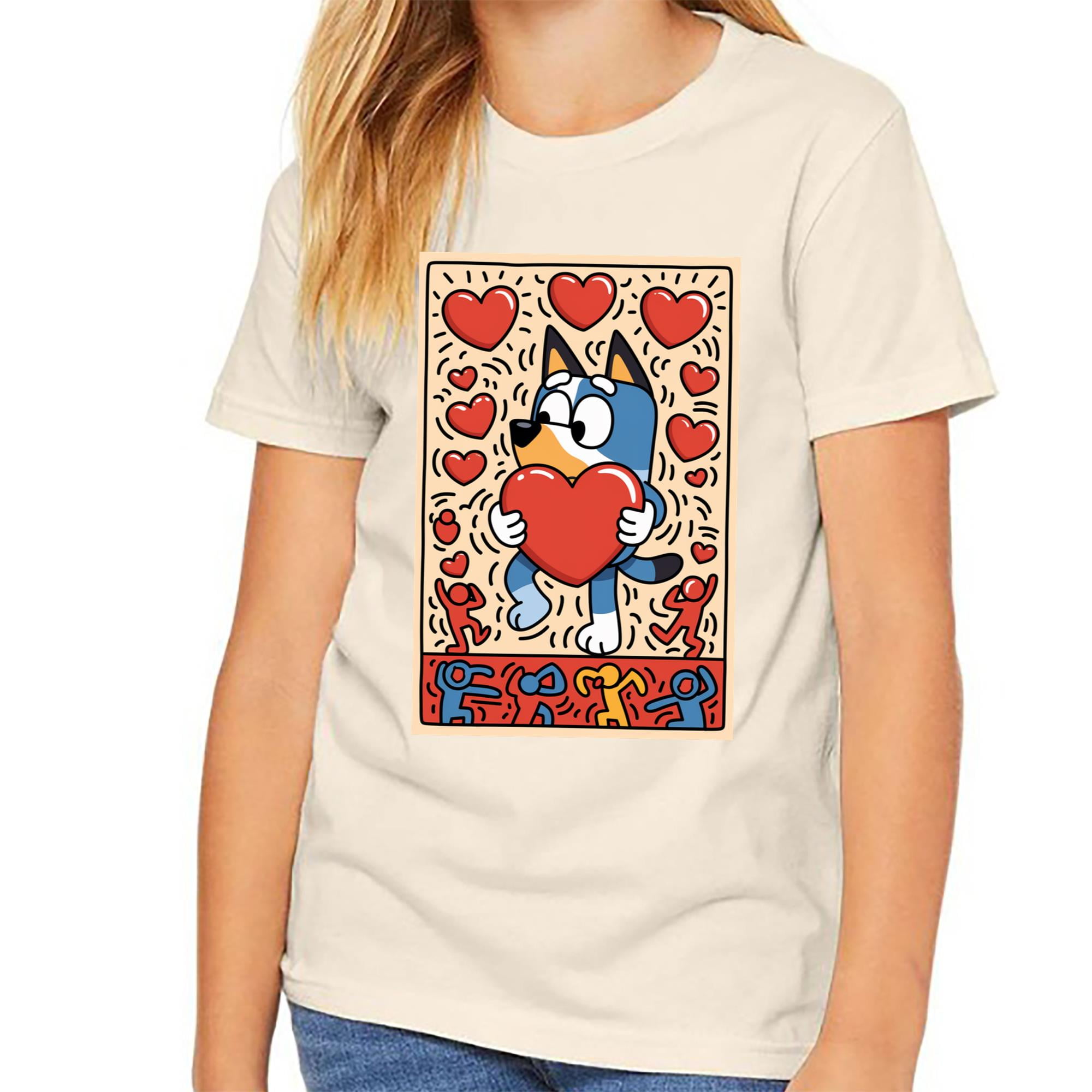 Bluey Cartoon Pup Surrounded By Hearts, Sweet Love Theme Design Without Holiday Reference, Youth ...