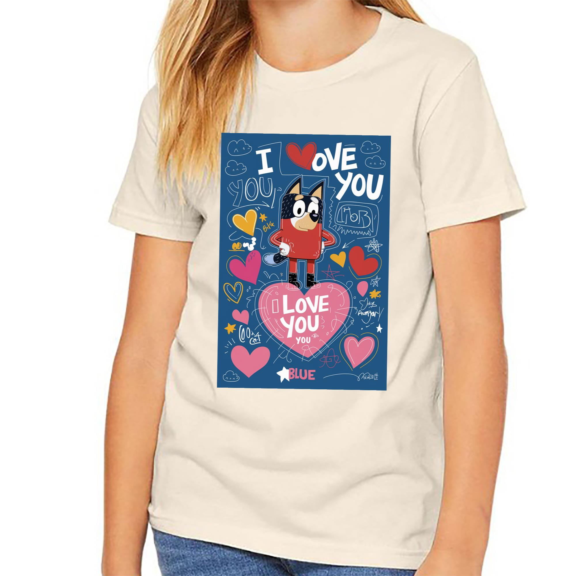 Bluey Cartoon Pup With “Love You” Text And Fun Background, Heart-Themed ...
