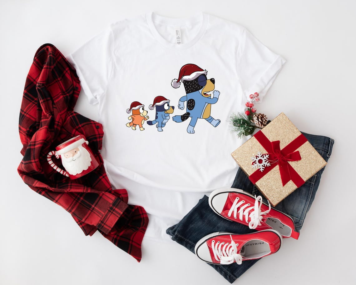Bluey Christmas Bluey, Santa Bandit, Bingo Xmas Tee, Unisex S-5XL Hot ...