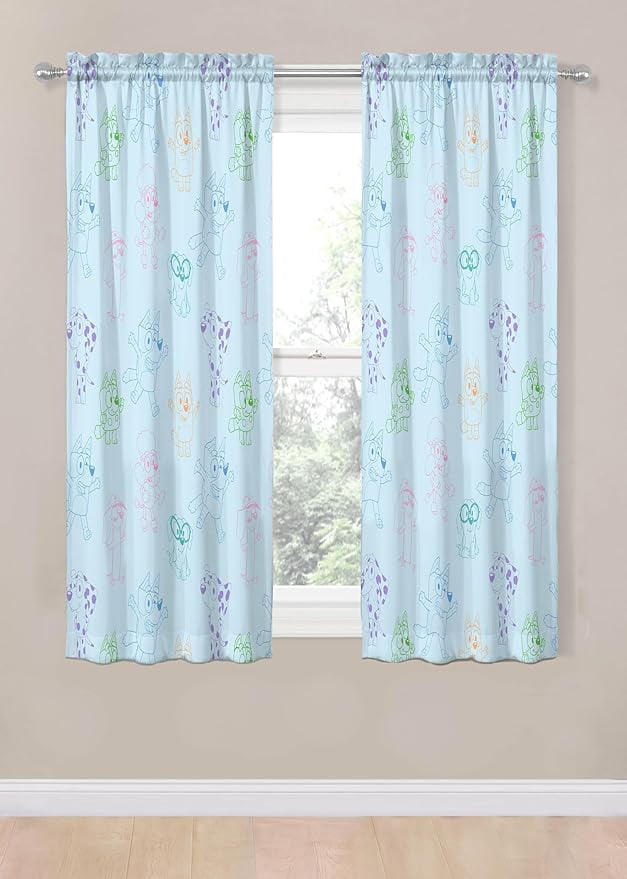 Bluey Colorful Friends 2 Panel Curtain Set, 63 Inch Long - Kids Home ...