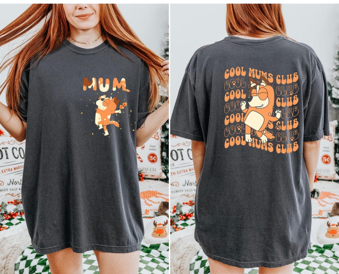 Bluey Comfort Colorsâ® Cool Mums Club Chilli Shirt, Bluey Mom Tee ...