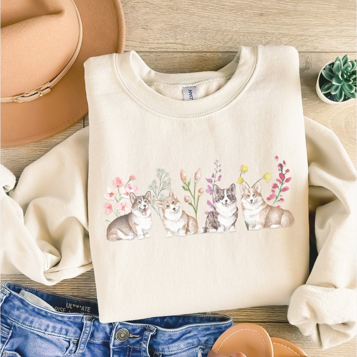 Bluey Corgi Flower Shirt, Cute Dog Lovers Gift Shirt, Dog Mom, Corgi ...