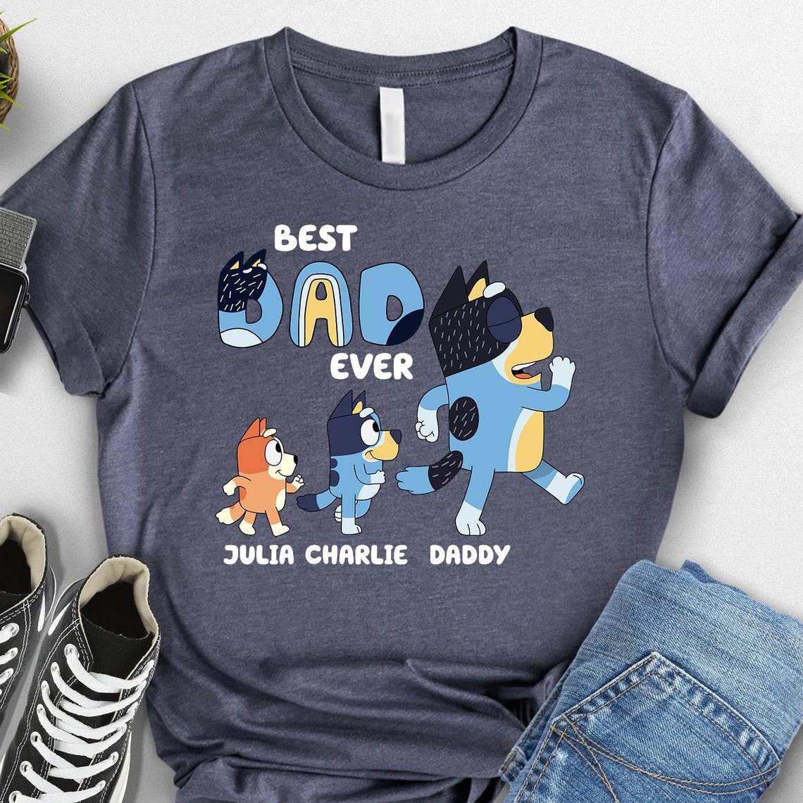 Bluey Custom Bluey Dad T-Shirt With Names, Best Dad Ever Bluey Shirt ...