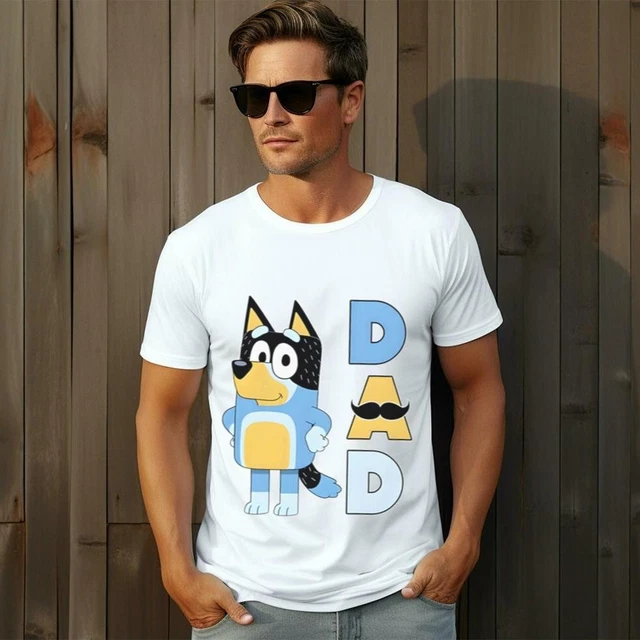 Bluey Dad Character With Mustache Letters Tribute Father'S Day T-Shirt ...