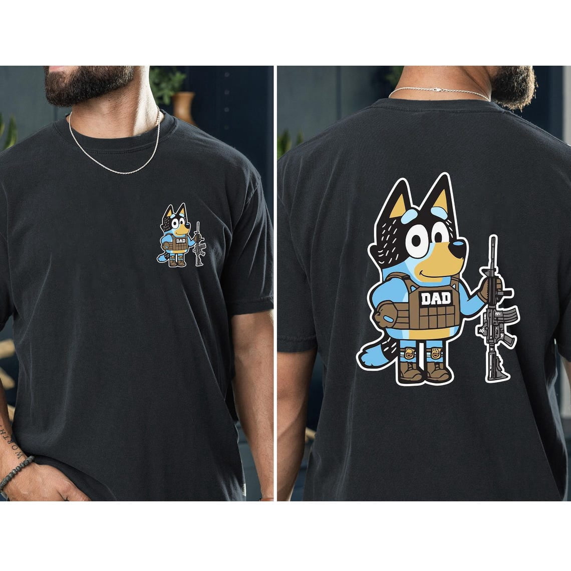 Bluey Dad Double Sided T-Shirt, Military Dad Tee, 4th of July T Shirt ...