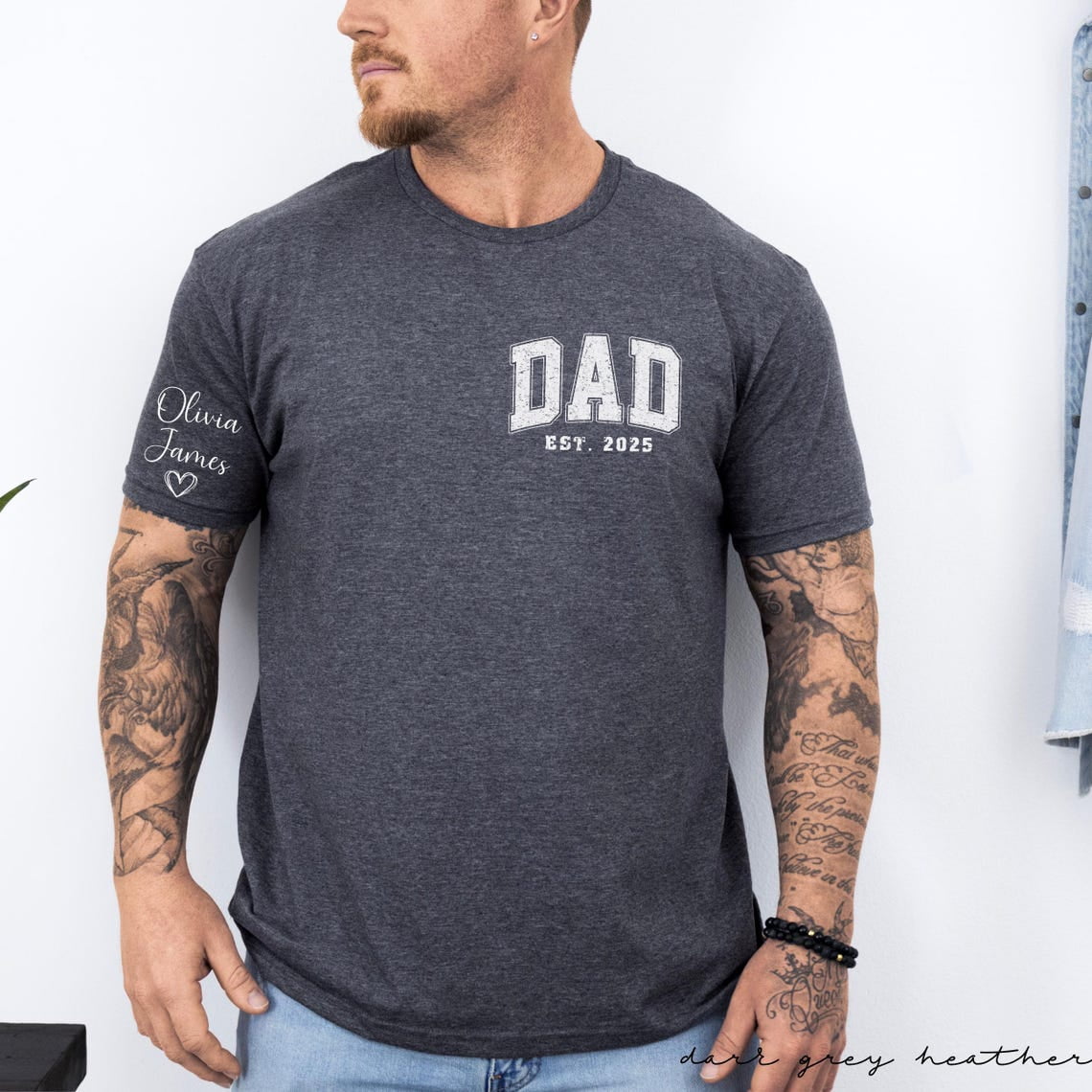 Bluey Dad Est Year T-Shirt, Custom Children Names On Sleeve Shirt, Dada Est 2025 2024, Father'S ...