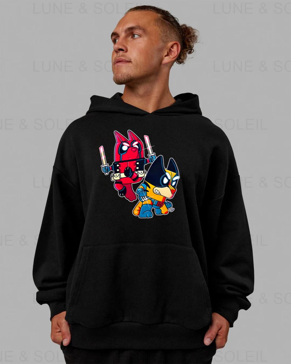 Bluey Deadpool and Wolverine Funny Crossover Cartoon Hoodie unisex up ...