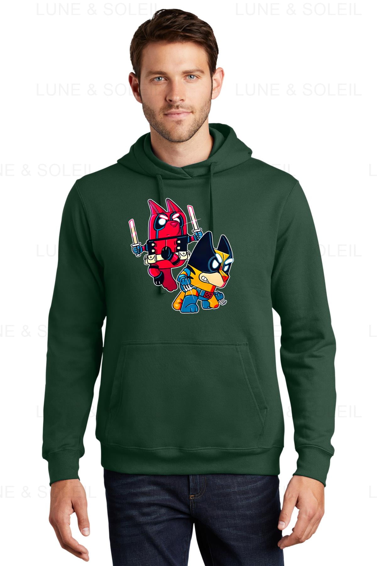 Bluey Deadpool and Wolverine Funny Crossover Cartoon Hoodie unisex up ...
