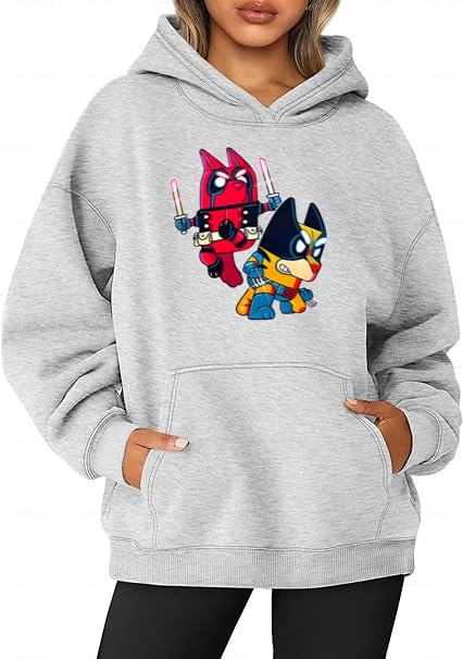 Bluey Deadpool and Wolverine Funny Crossover Cartoon Hoodie unisex up ...