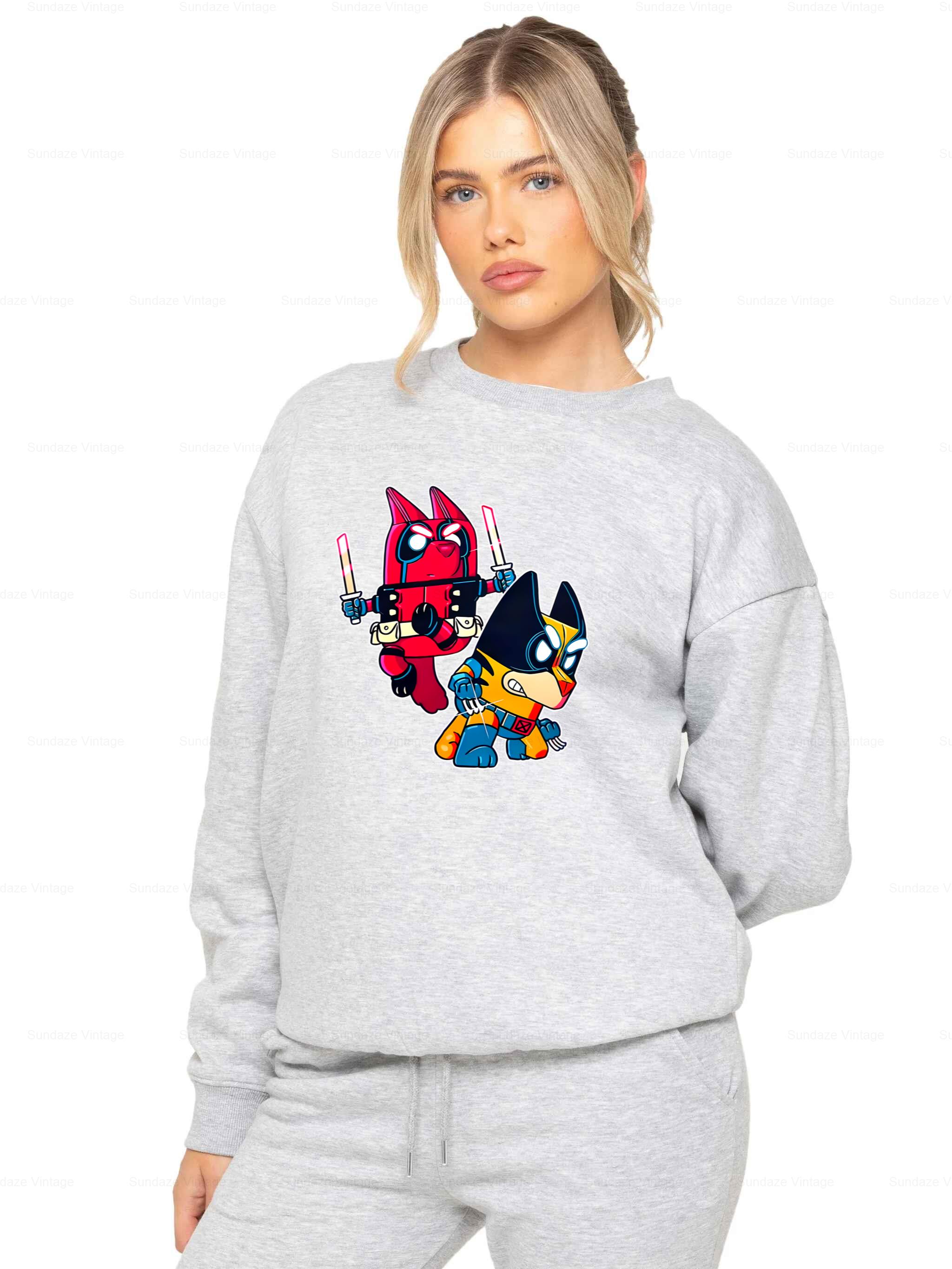 Bluey Deadpool and Wolverine Funny Crossover Cartoon Sweatshirt unisex ...